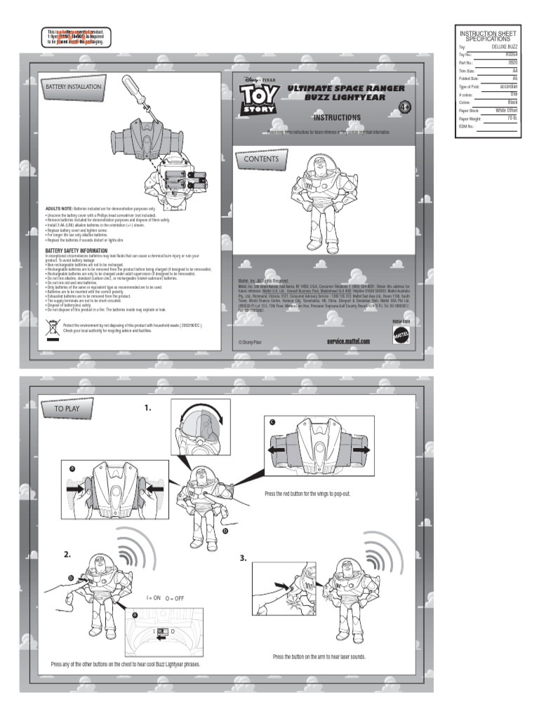 Ultimate Space Ranger Buzz Lightyear Instructions: Battery Installation ...