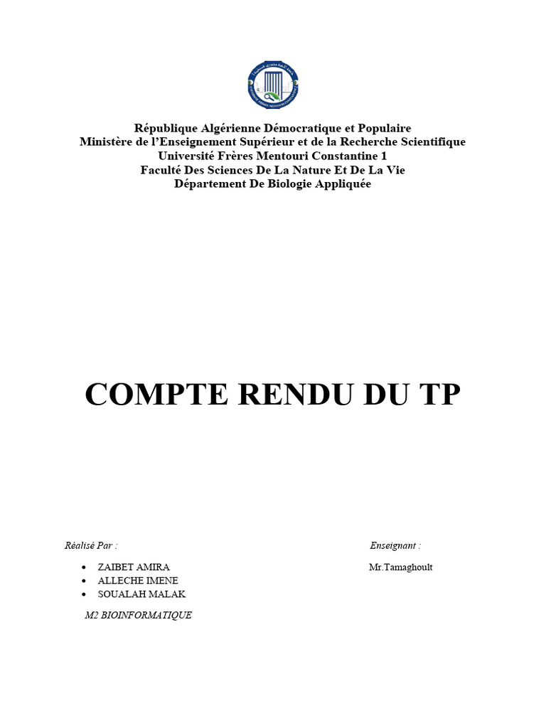 Compte Rendu Du TP Tama | PDF