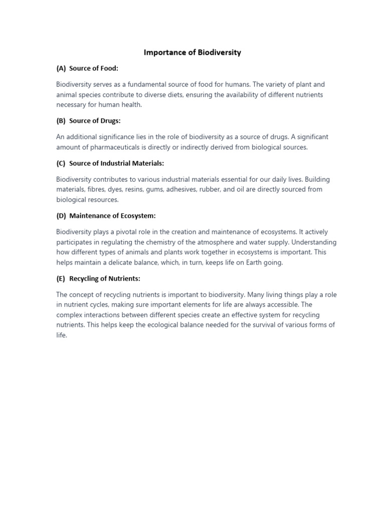 Importance of Biodiversity 2 | PDF