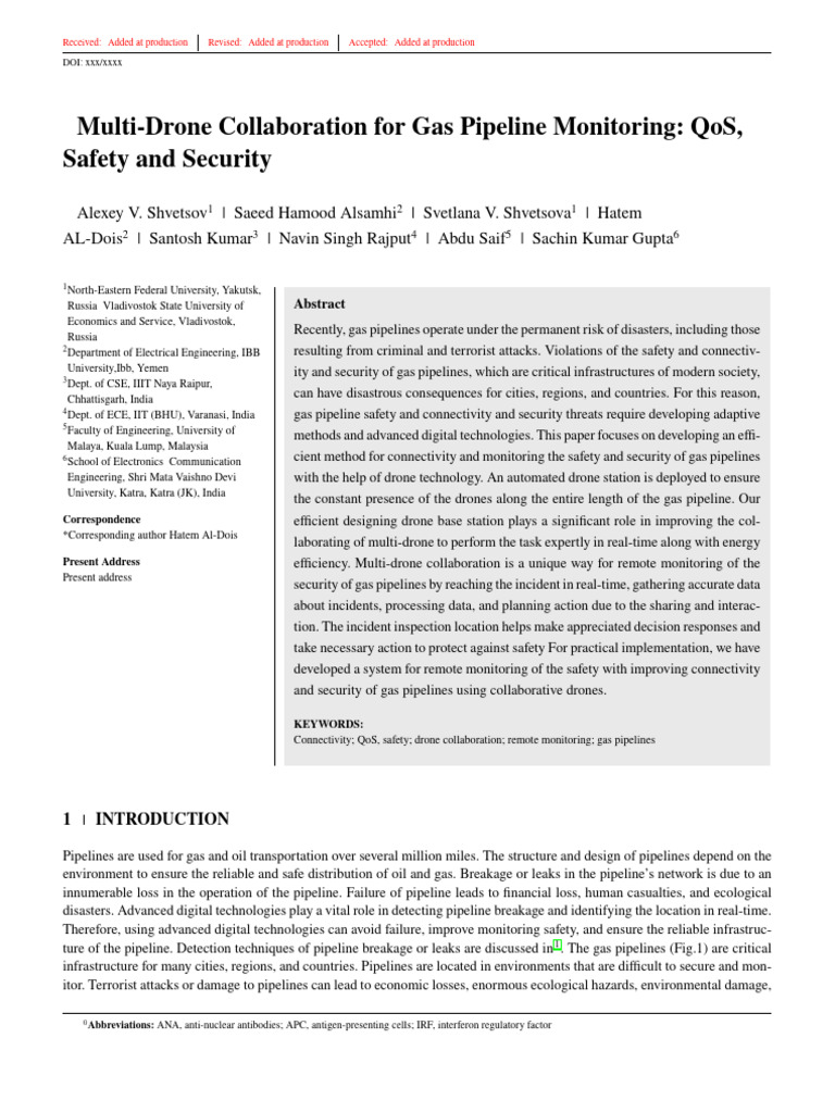 Multi Drone Collaboration Gas Pipeline Monitoring Qos Safety And Security Pdf Unmanned