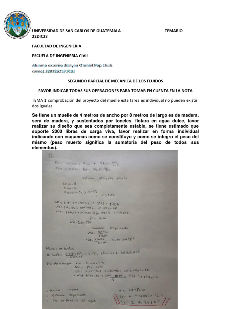 Parcial 2 Brayan Pop Mecanica de Fluidos 2023 | PDF