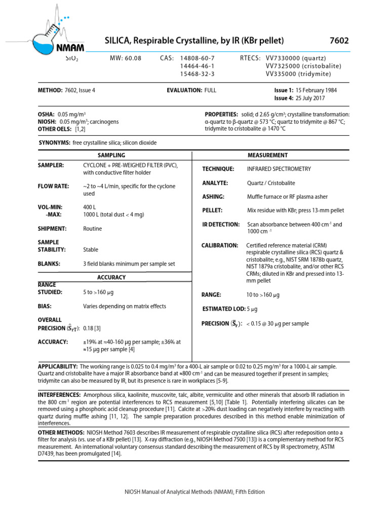 Niosh 7602 | PDF | Filtration | Infrared Spectroscopy