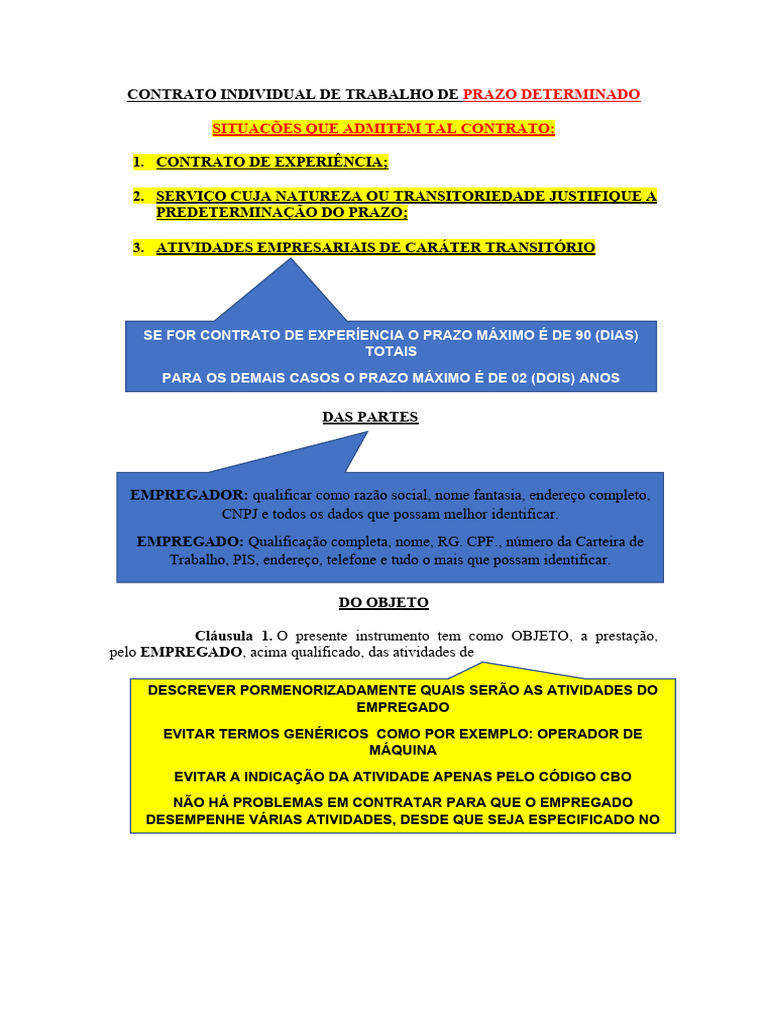 Modelo de Contrato Individual de Trabalho de Prazo Determinado | PDF
