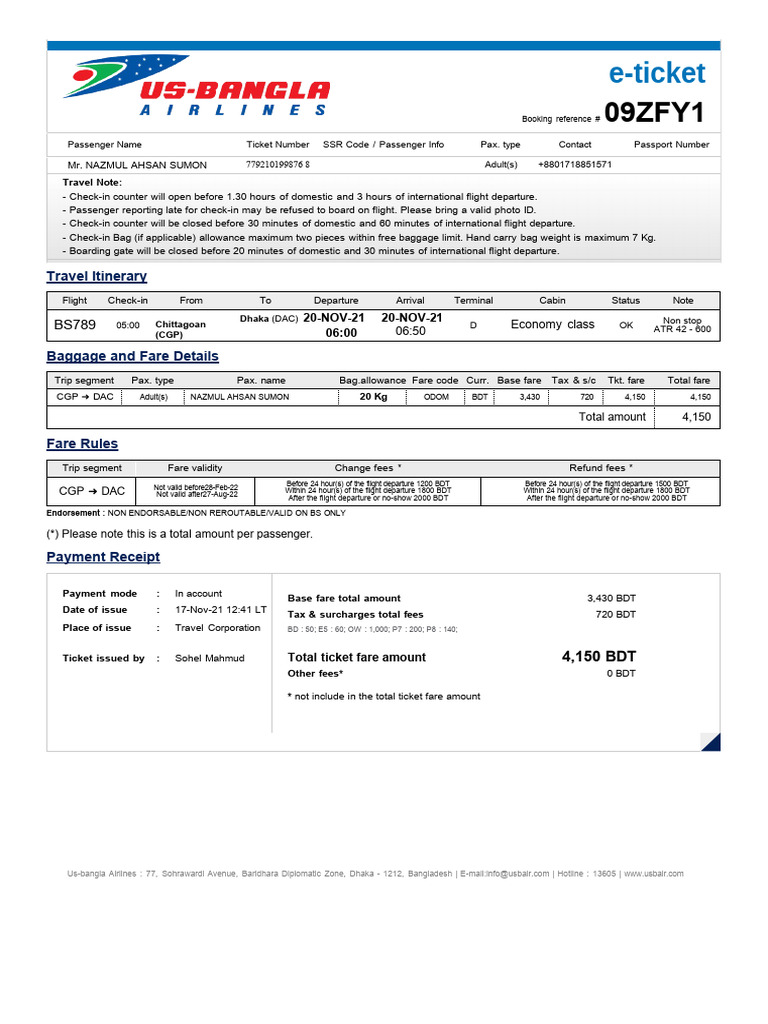 E-Ticket 03YFZ0-SUMON ZYL | PDF | Credit Card | Debit Card