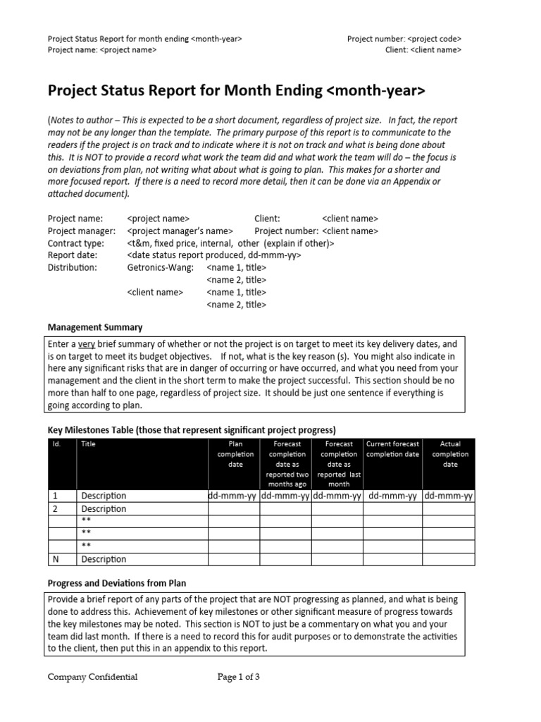 Monthly-Project-Status Report Template | PDF | Risk | Business