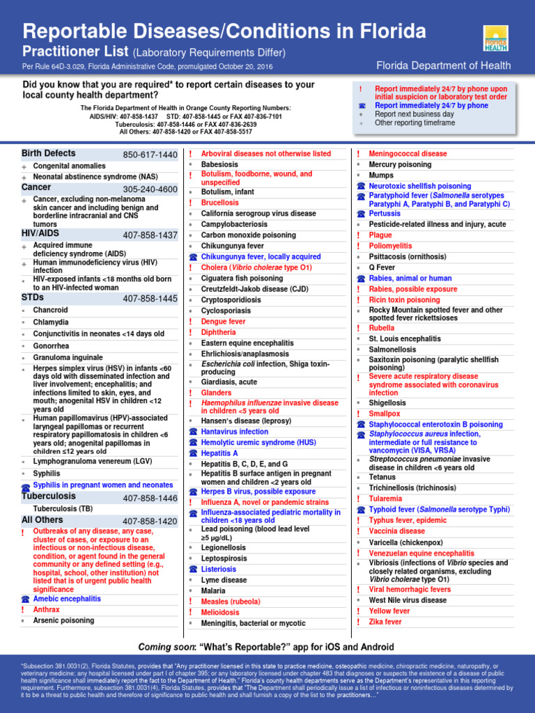 Florida Reportable Diseases List | PDF | Hiv/Aids | Health Sciences