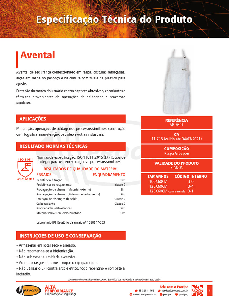 Ficha Tecnica Avental | PDF