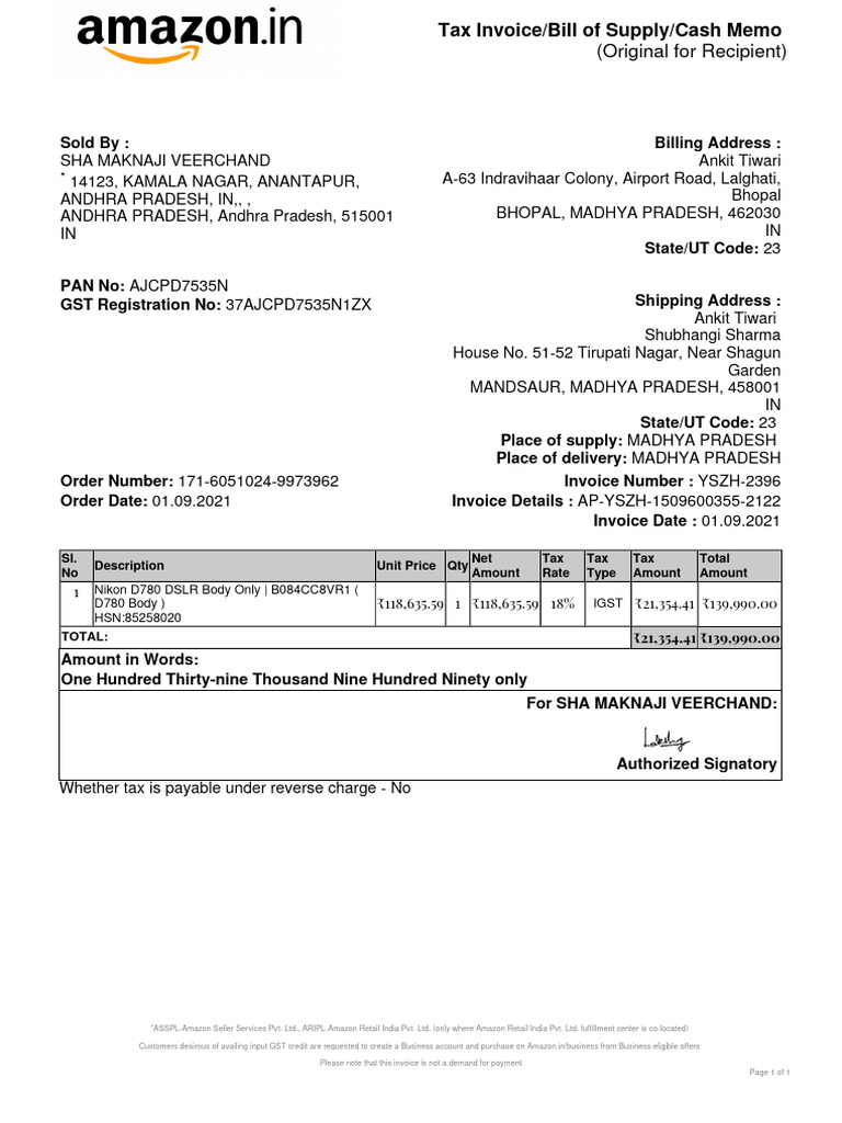 Nikon D780 DSLR Tax Invoice | PDF