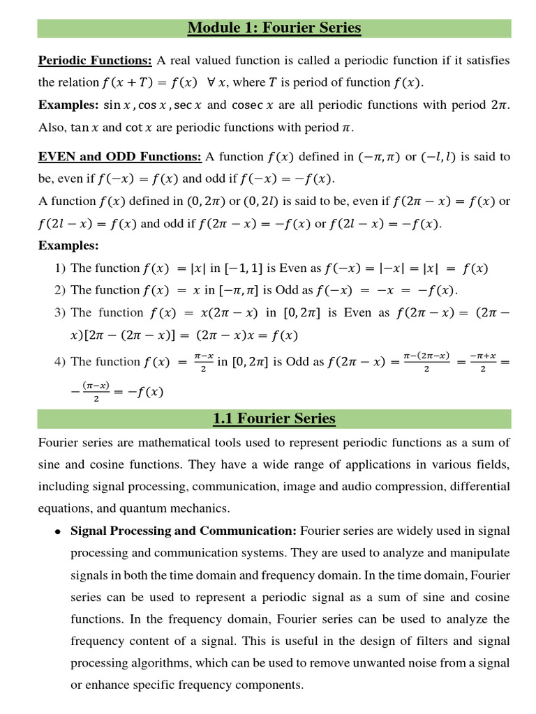 Module 1 - Fourier Series-1 | PDF | Fourier Transform | Fourier Series
