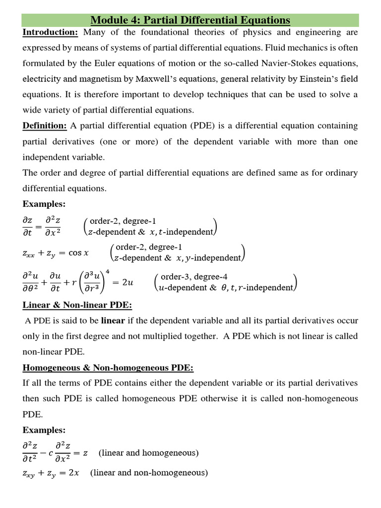 Module 4 - Partial Differential Equations | PDF | Partial Differential Equation | Differential ...