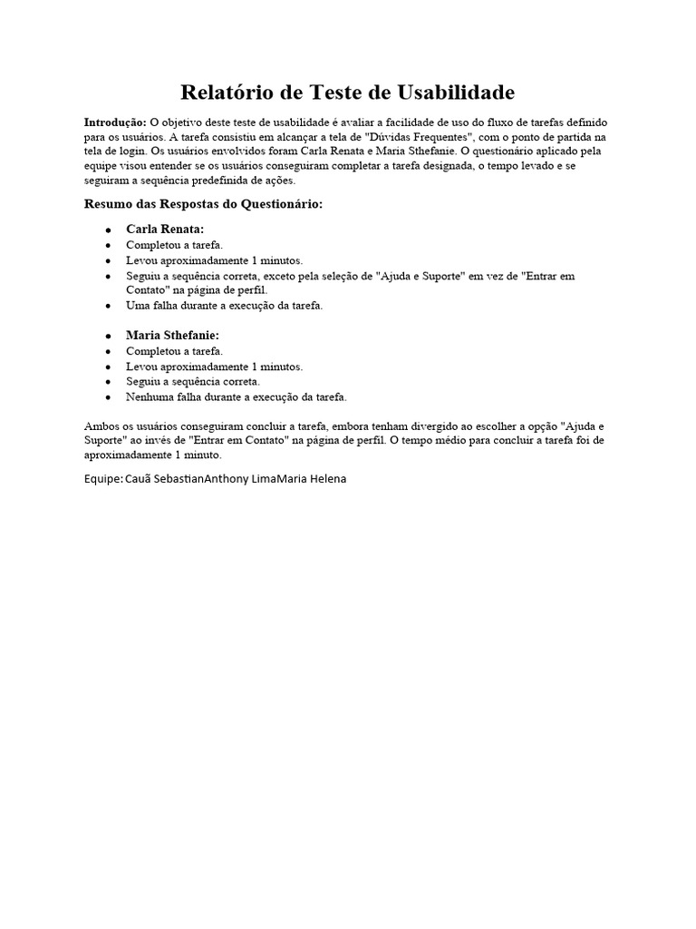Relatório de Teste de Usabilidade | PDF | Ciências Sociais