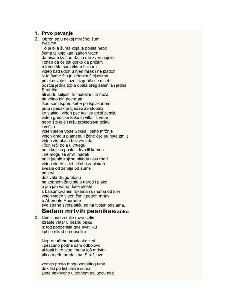 Prvo Pevanje - Branko Miljkovic | PDF
