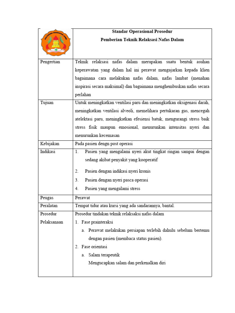 SOP Teknik Relaksasi Nafas Dalam | PDF | Kesehatan Holistik