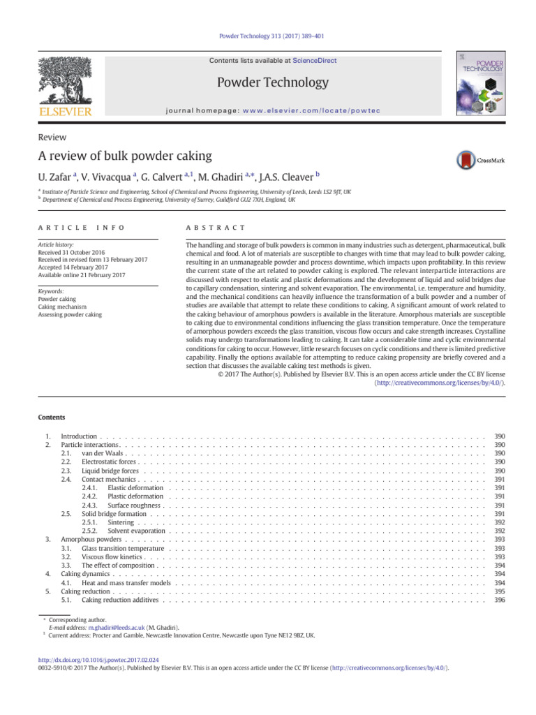 A Review of Bulk Powder Caking | PDF | Viscosity | Sintering
