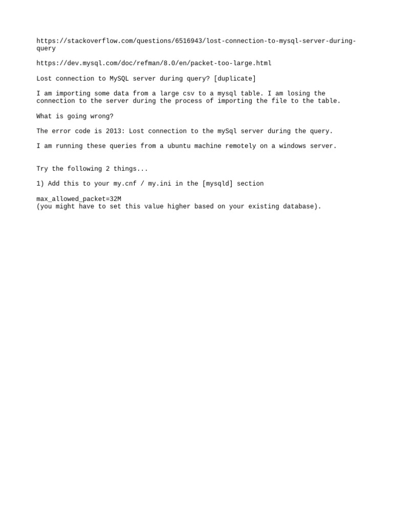 Lost Connection To MySQL Server During Query | PDF | Business | Technology & Engineering