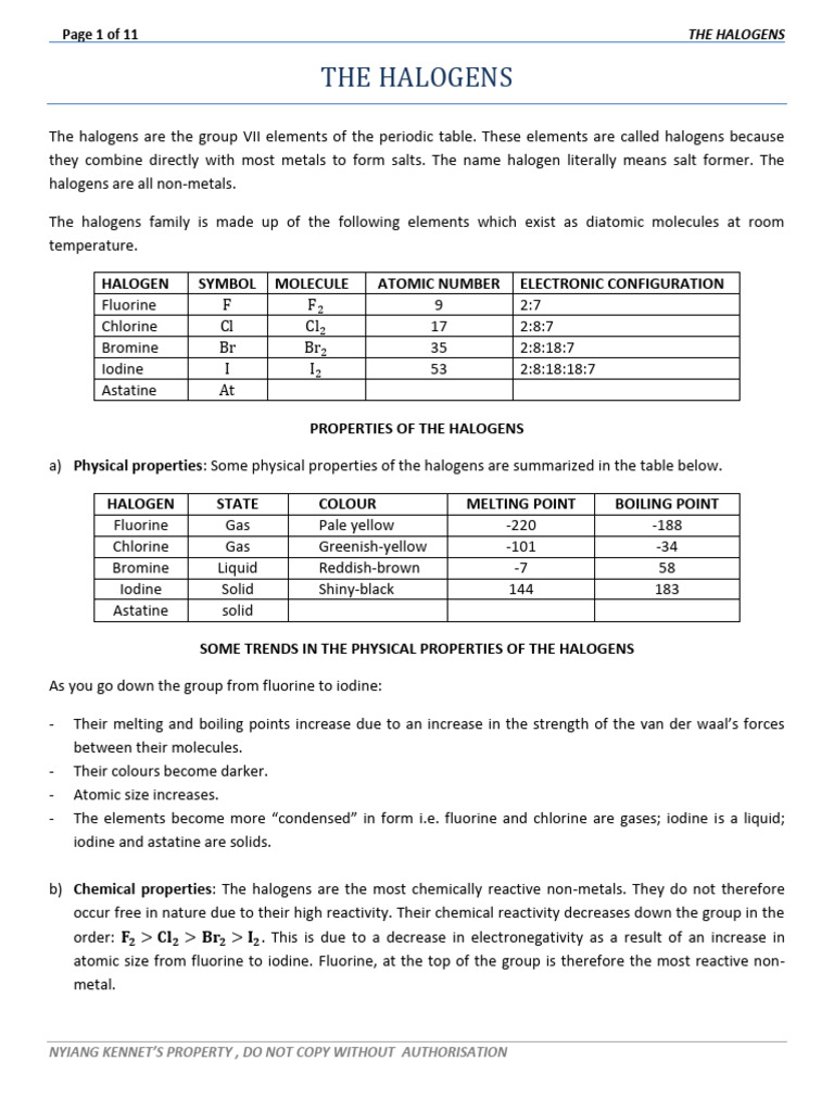 The Halogens | PDF | Chlorine | Hydrochloric Acid