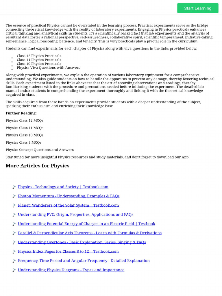 Physics Practicals With Experiments - A Comprehensive Guide | PDF