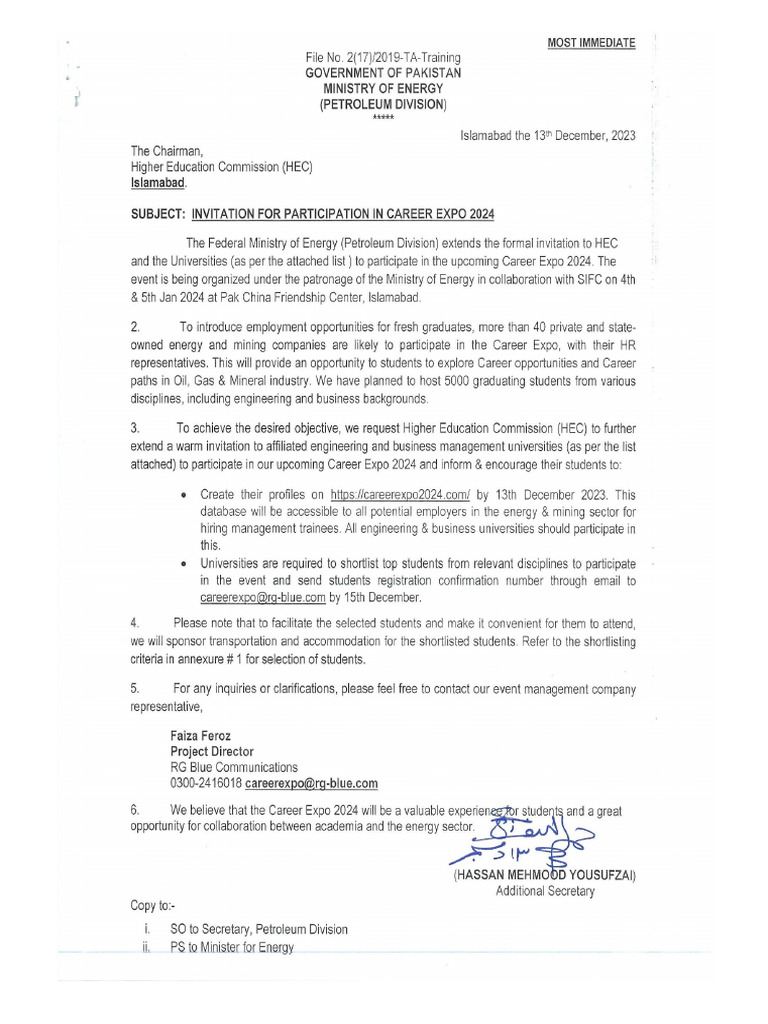 Ministry Letter To HEC | PDF