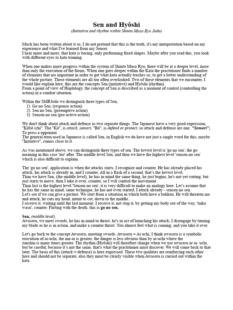Jodo Kata: Mastering Sen and Hyôshi | PDF | Language Arts & Discipline