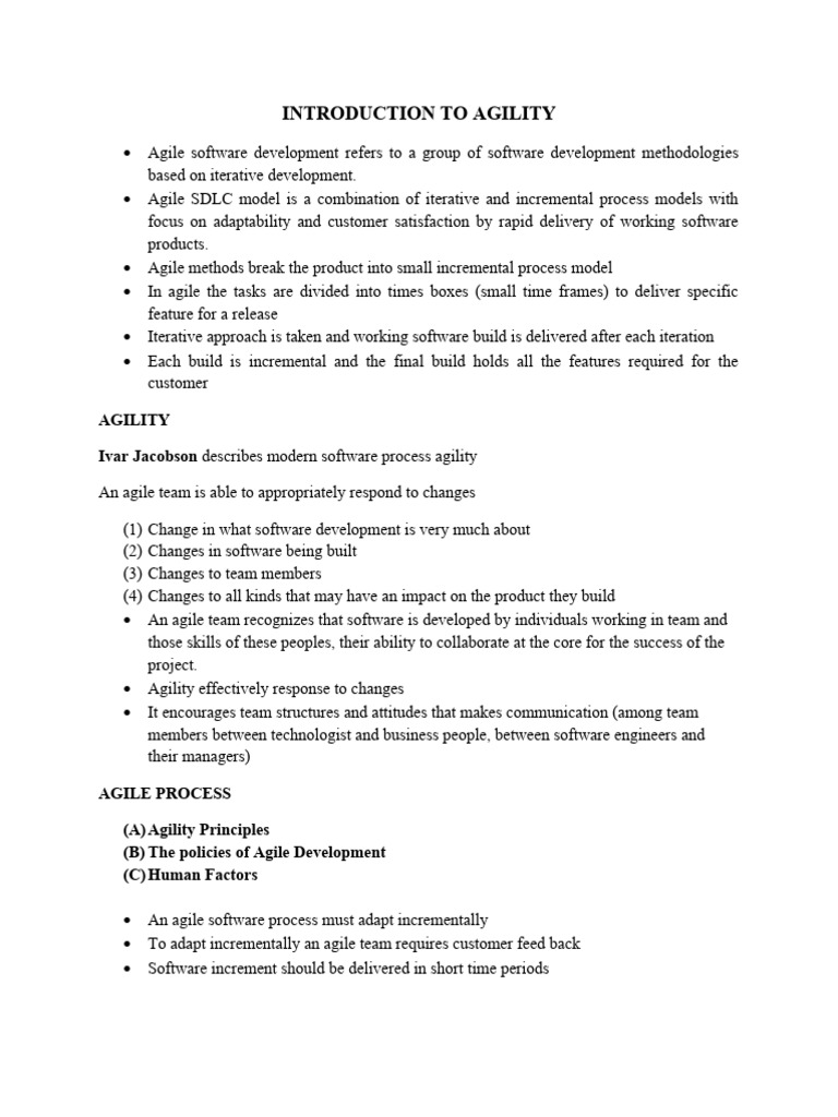 Introduction To Agility | PDF | Software Development Process | Agile Software Development