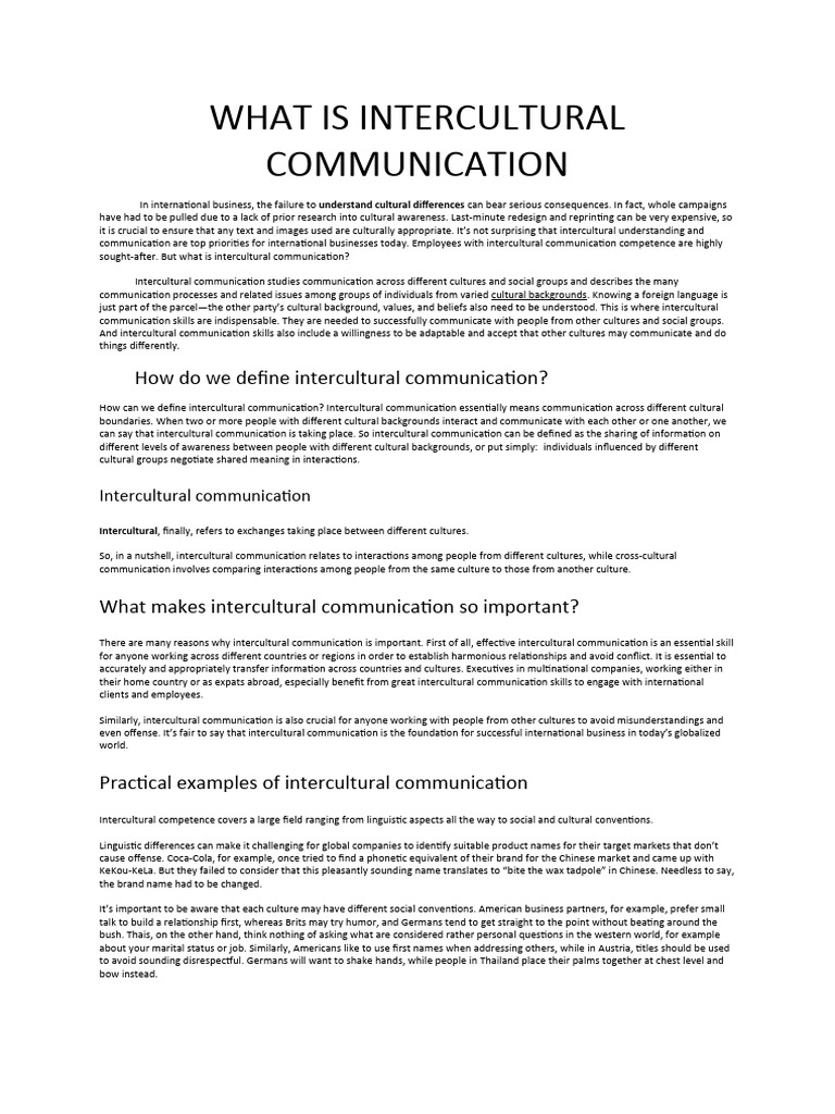 Intercultural Communication | PDF | Cross Cultural Communication ...