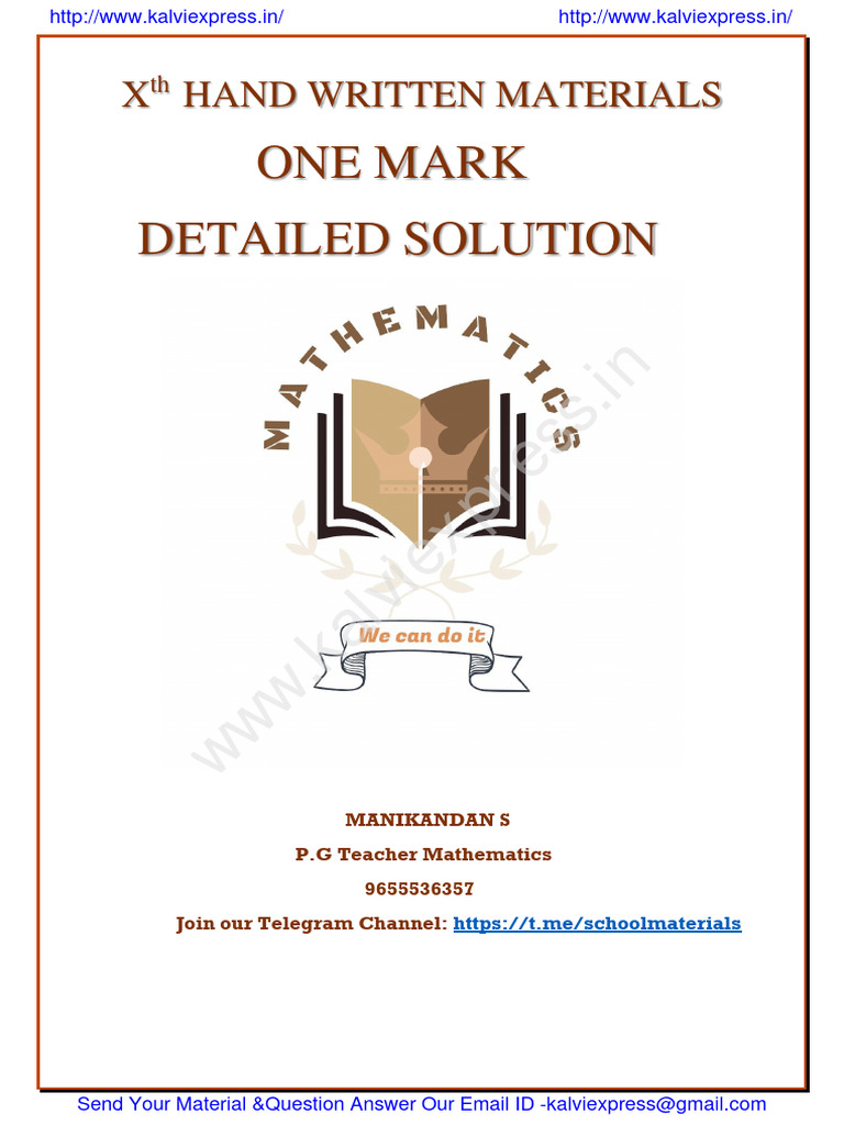 10th One Mark Solution | PDF