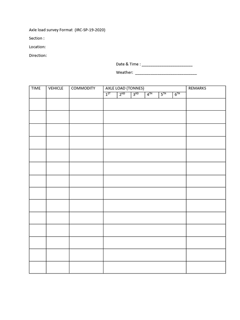 Axle Load Survey Format | PDF