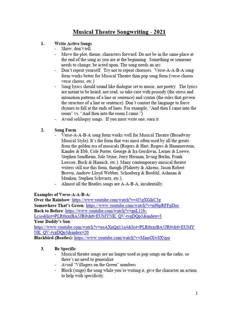 Watershed-Musical Theatre Songwriting - 2021 - 1 | PDF | Musical ...