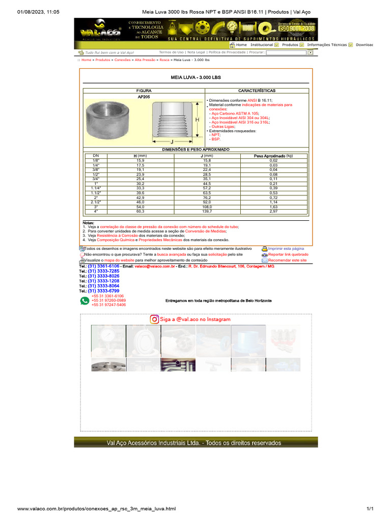 Meia Luva 3000 Lbs Rosca NPT e BSP ANSI B16.11 - Produtos - Val Aço ...