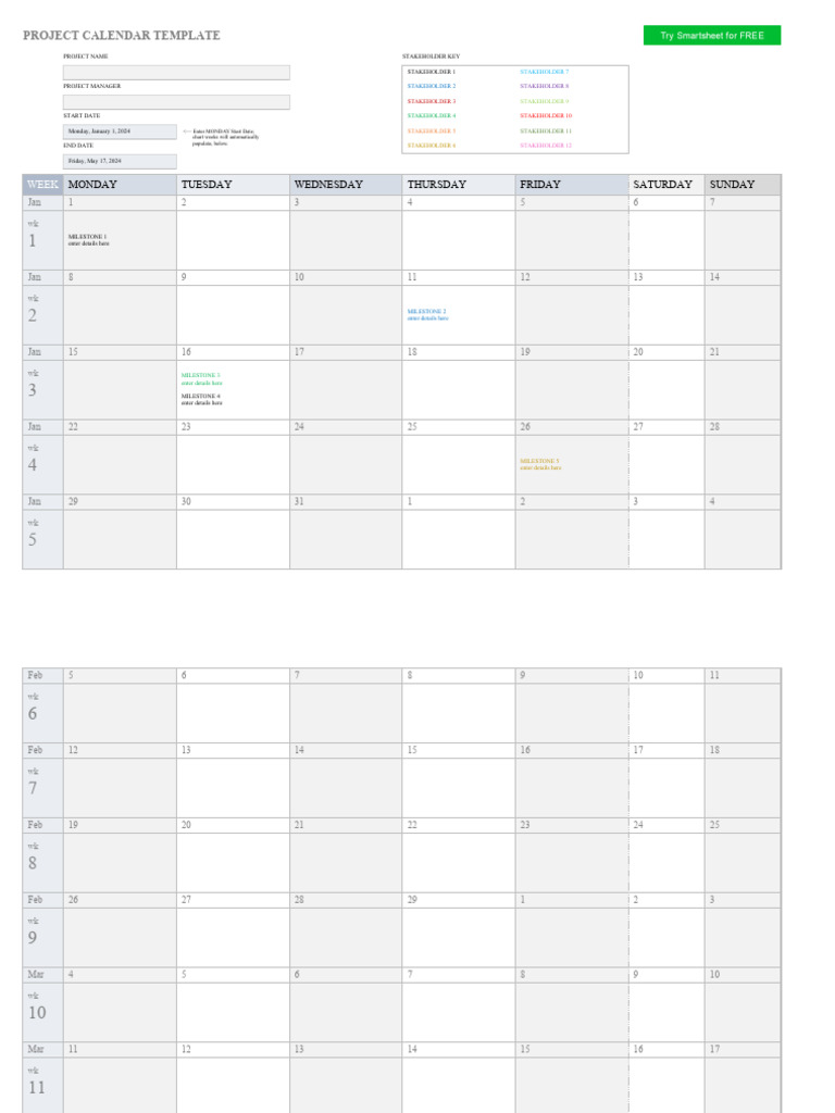 IC Project Calendar Template 10660 | PDF