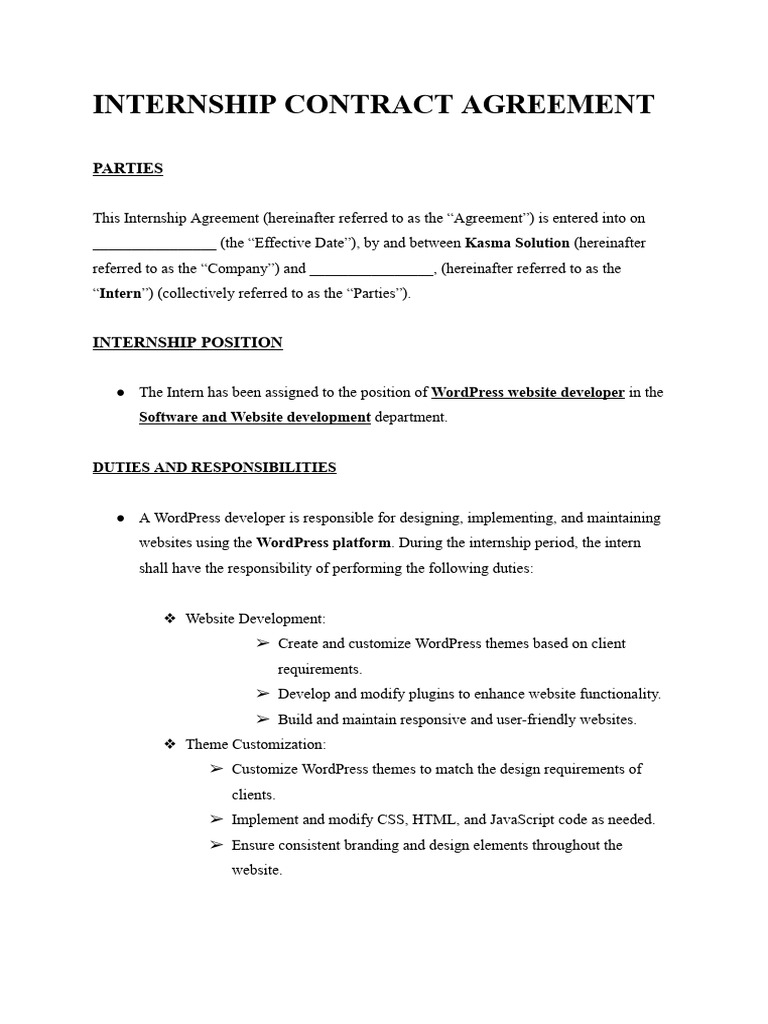 Internship Contract Agreement | PDF | Word Press | Websites