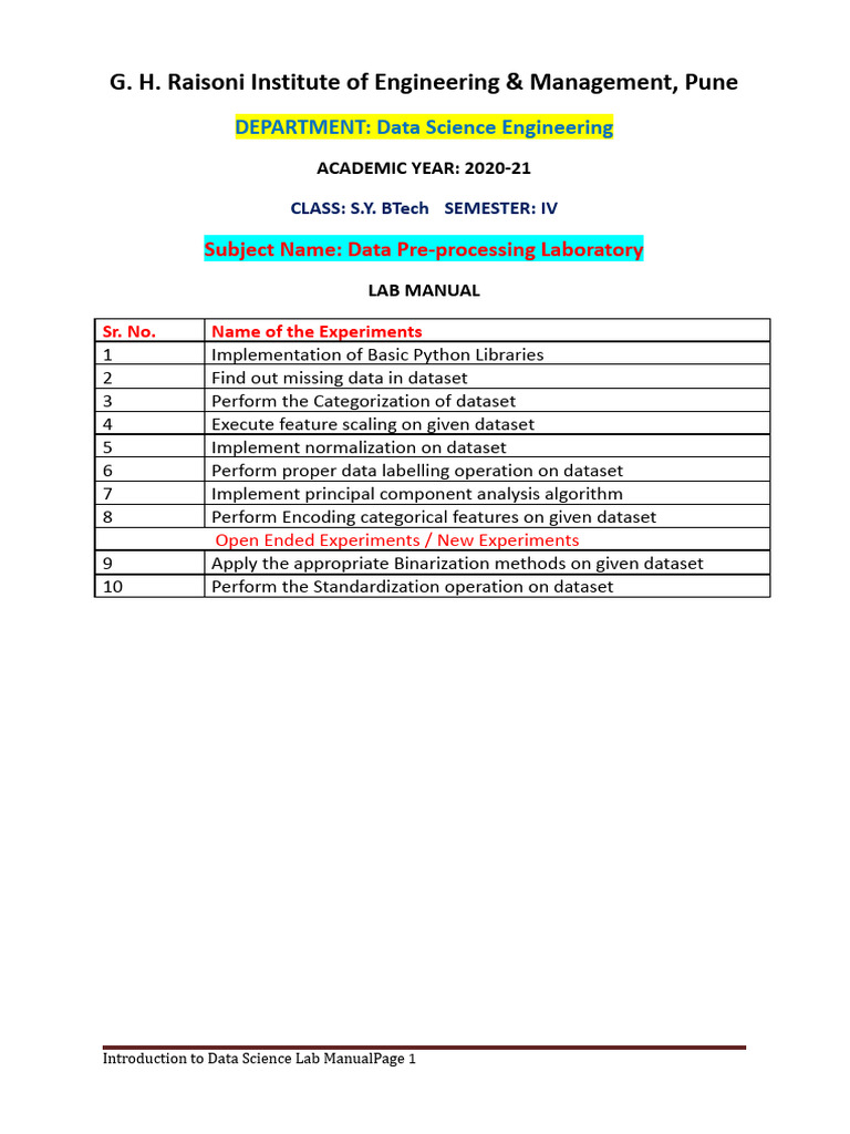 D P Lab Manual | PDF | Principal Component Analysis | Machine Learning