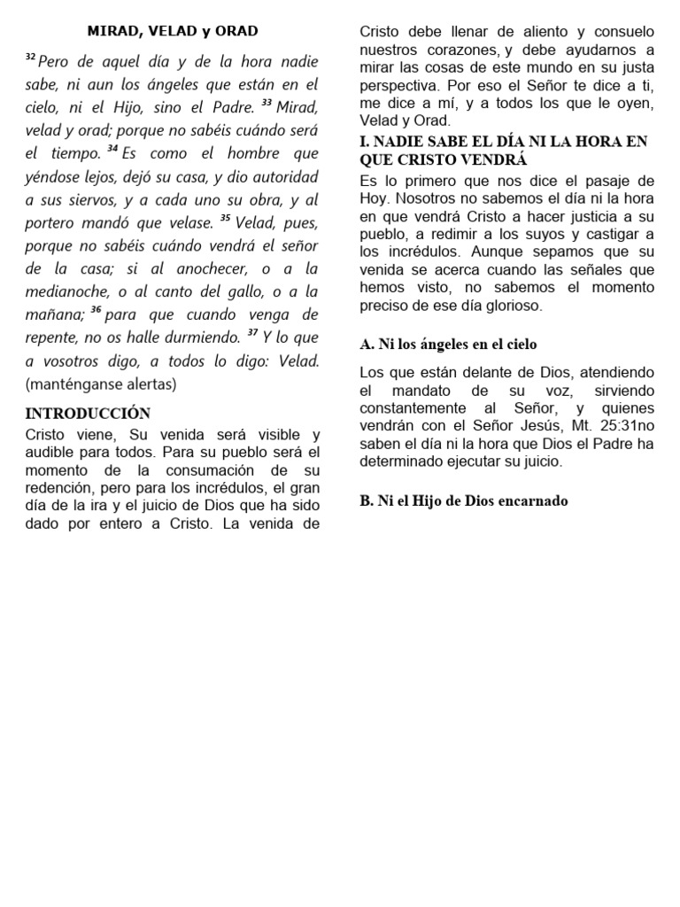 MIRAD, VELAD y ORAD | PDF | Oración | eucaristía