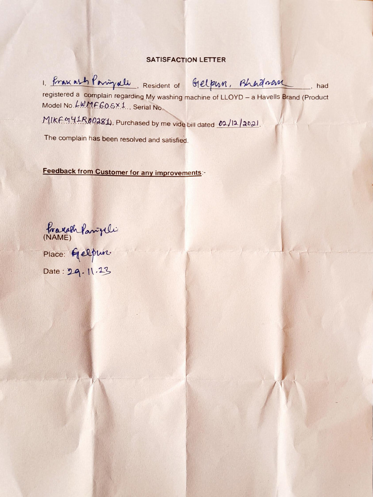 Satisfaction Letter | PDF