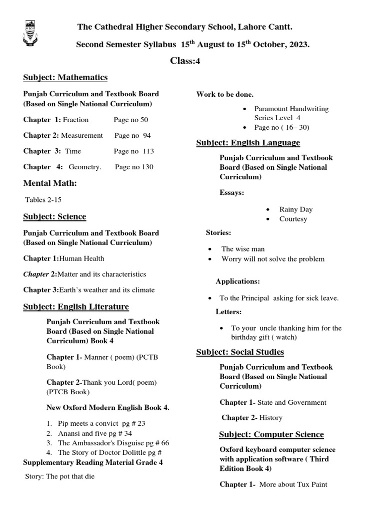 Class 4 Syllbus | Download Free PDF | Curriculum | Science