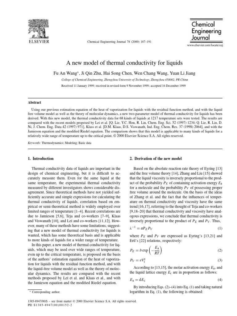 A New Model Of Thermal Conductivity For Liquids Pdf Thermal Conductivity Gases