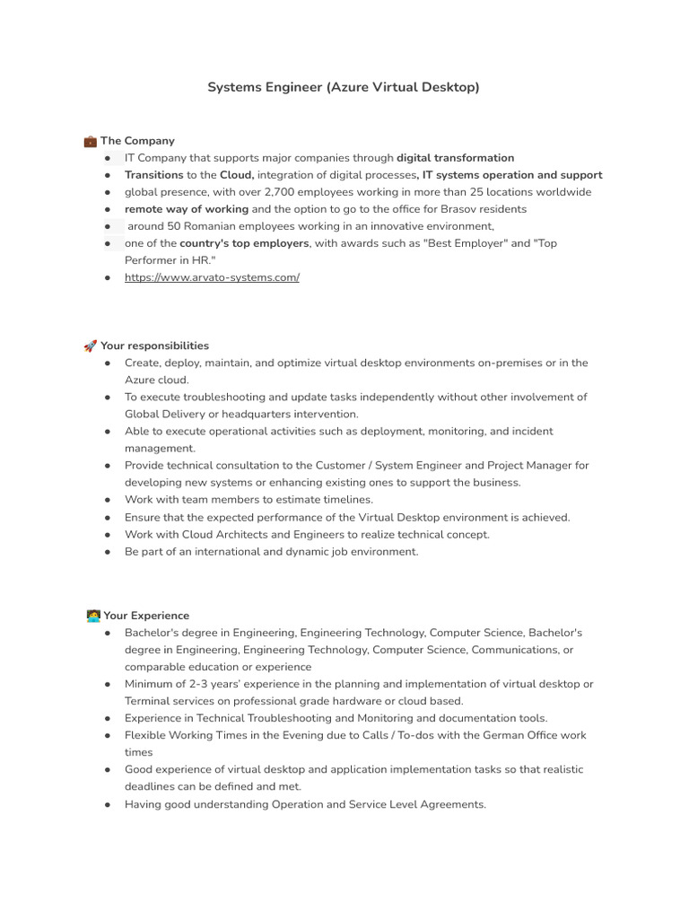 Azure Virtual Desktop Engineer Role | PDF | Cloud Computing | Microsoft ...
