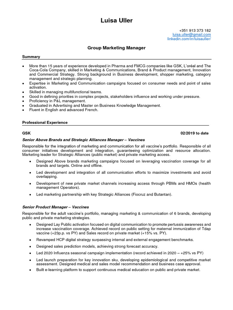 CV Luisa Uller | PDF | Brand | Marketing
