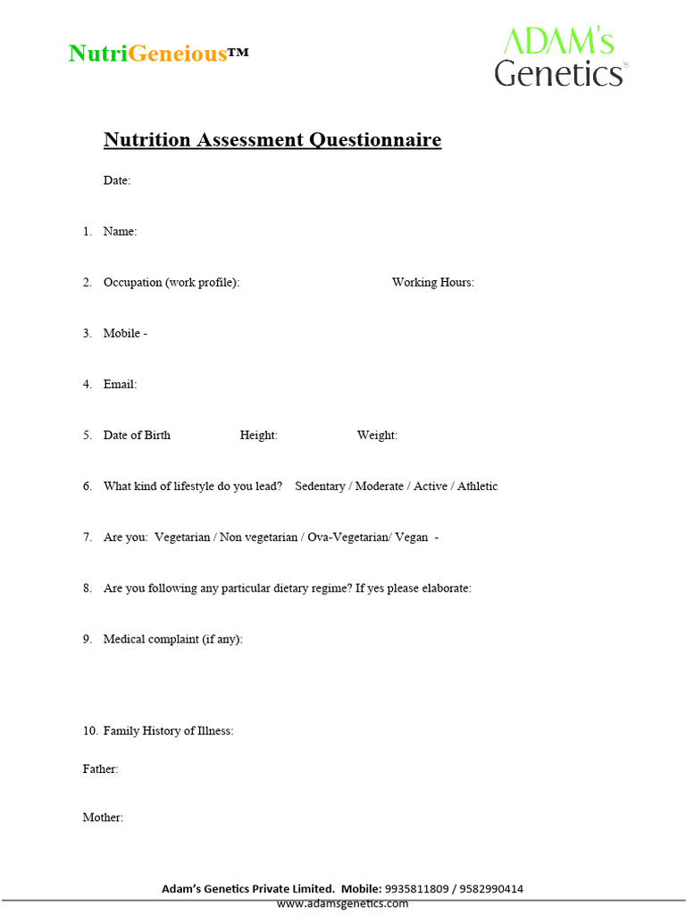 Nutrition Assessment - New-1 | PDF