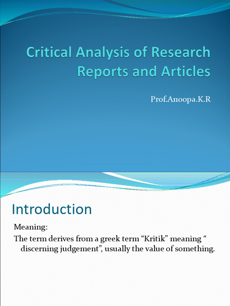 Critical Analysis of Research Reports and Articles | PDF | Statistics ...