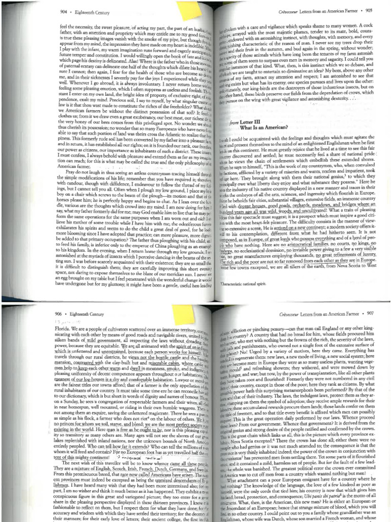 Crevecoeur Letters American Farmer Heath Excerpts | PDF