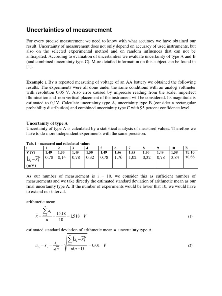 Measurement Uncertainty Types and Calculations | PDF | Uncertainty ...