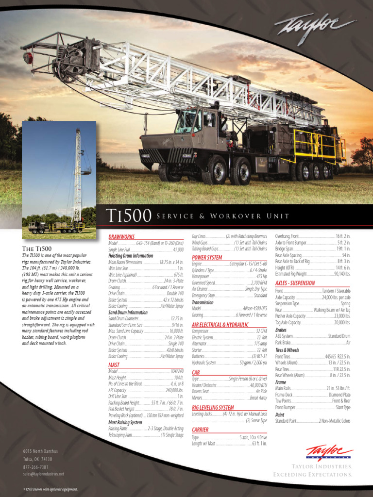 Ti500 Heavy-Duty Workover Rig Specs | PDF | Horsepower | Axle