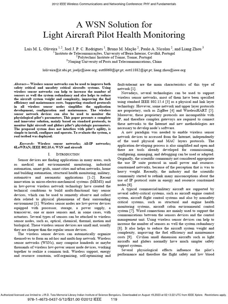 A WSN Solution For Light Aircraft Pilot Health Monitoring | PDF ...