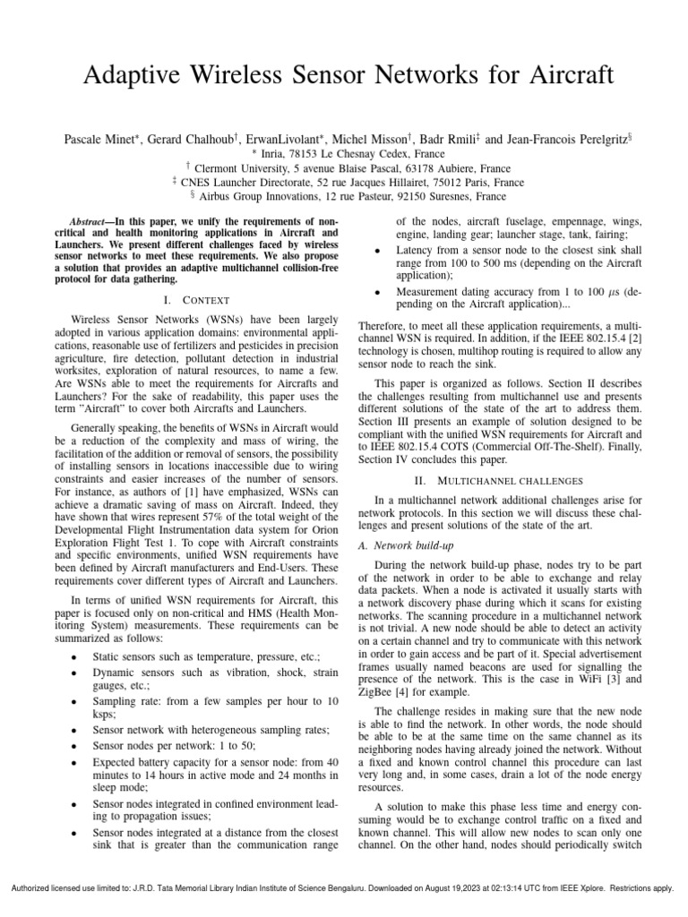 Adaptive Wireless Sensor Networks For Aircraft | PDF | Computers
