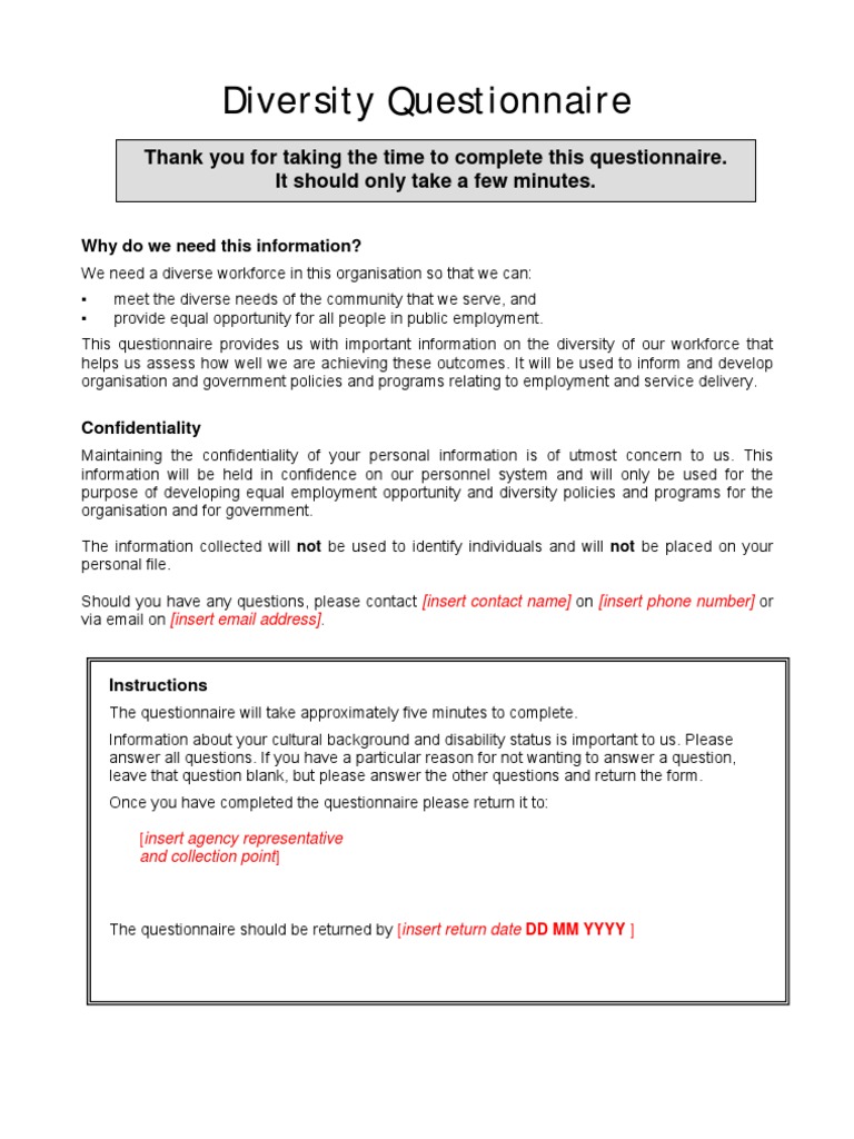 A Diverse and Inclusive Workforce: Analyzing a Diversity Questionnaire ...