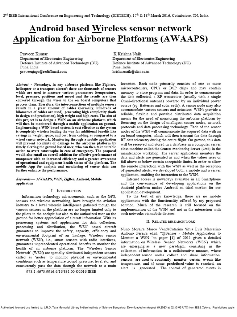Android Based Wireless Sensor Network Application For Airborne Platforms AWAAPS | PDF | Wireless ...
