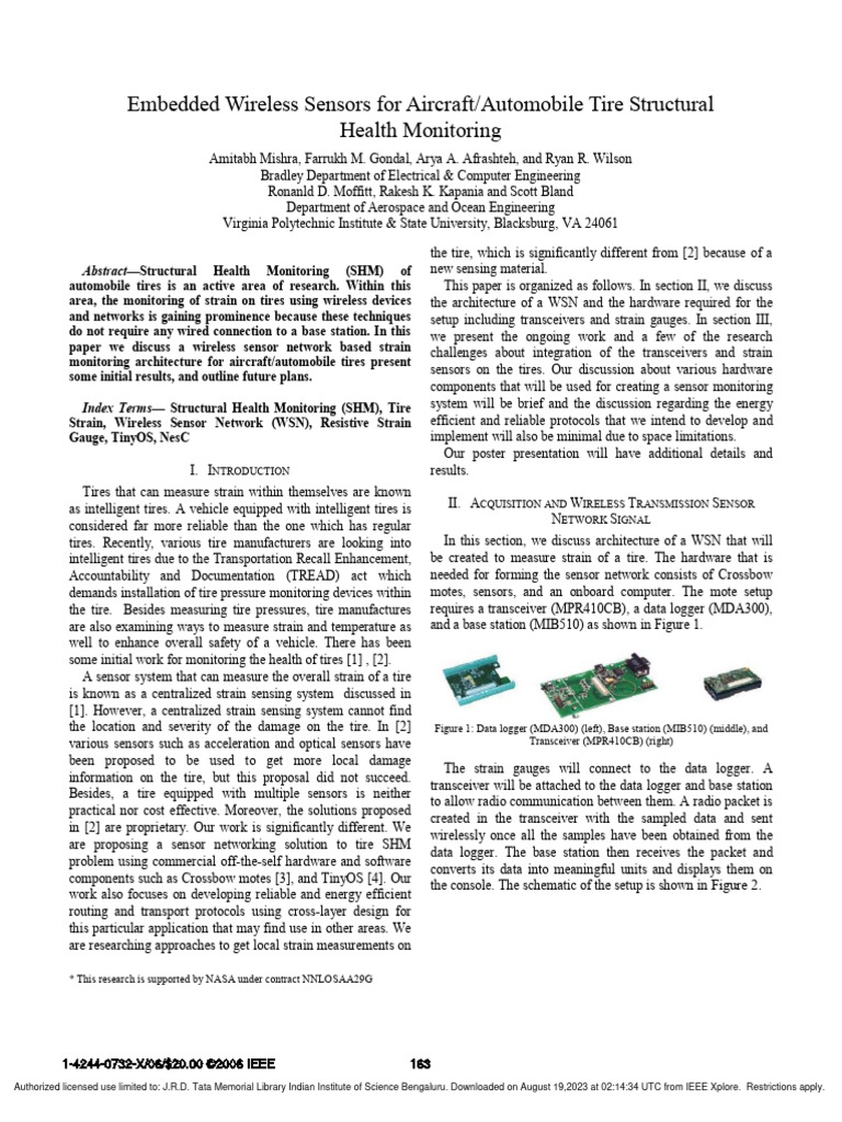 Embedded Wireless Sensors For Aircraft Automobile Tire Structural Health Monitoring | PDF