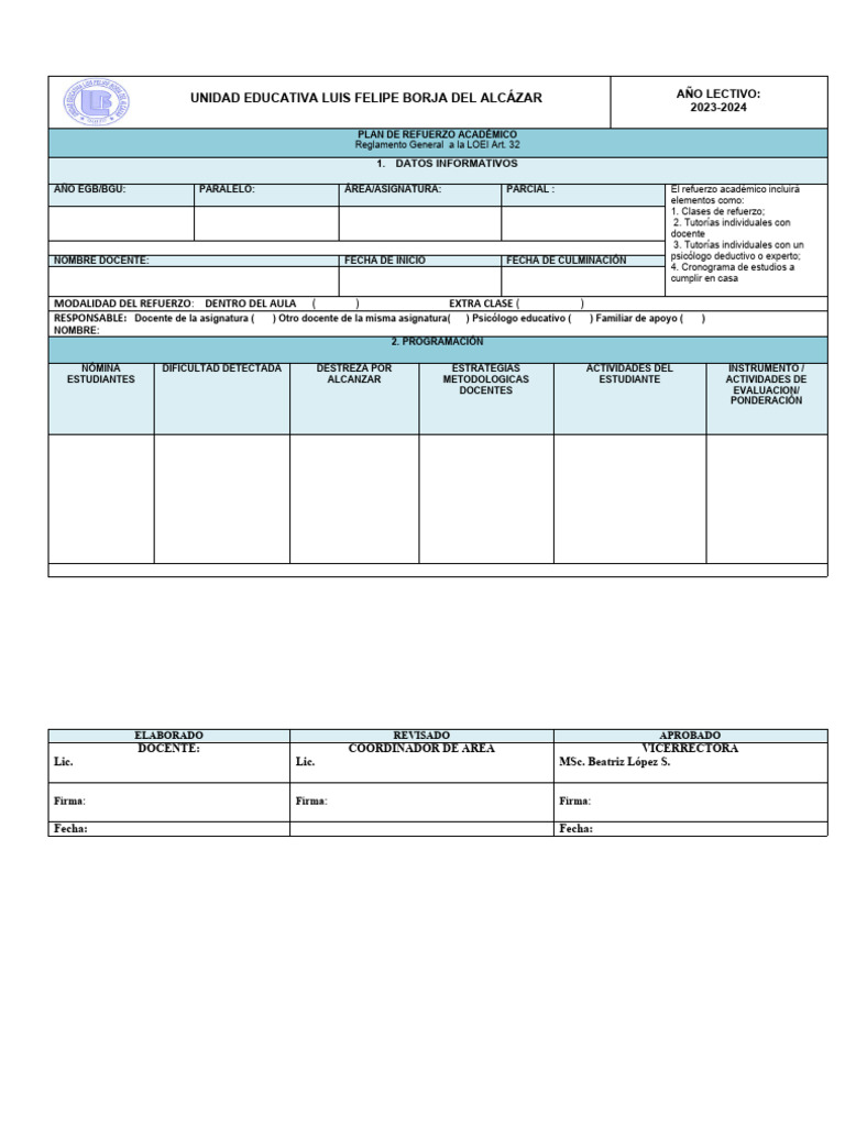 Formatos Refuerzo Academico 2023-2024 | PDF | Maestros | Modificación de comportamiento