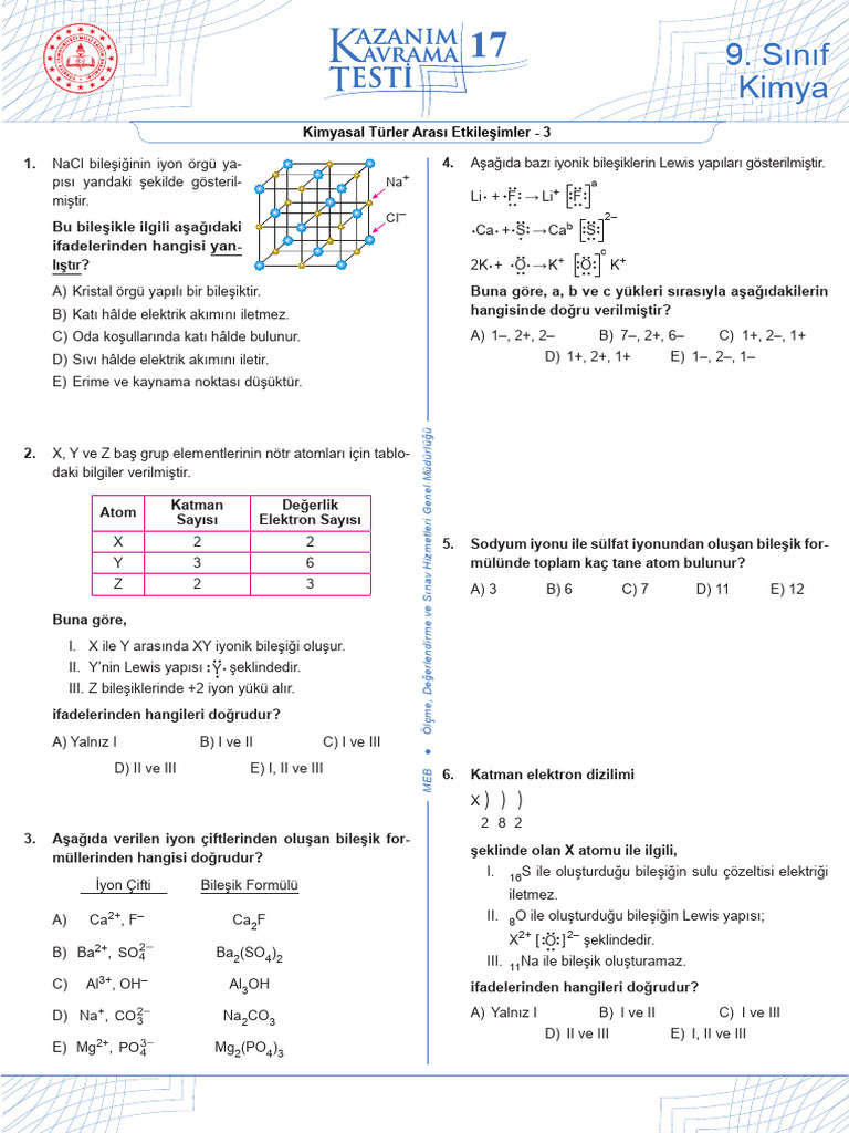 Sınıf 9. Sınıf Kimya Kimya: Kimyasal Türler Arası Etkileşimler - 3 | PDF